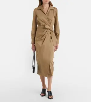 Max Mara Beta Cotton-blend Satin Wrap Dress - Beige