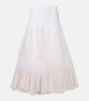Jacquemus Mireio Tulle-trimmed Cotton Poplin Midi Skirt - Pink