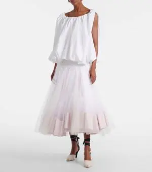 Jacquemus Mireio Tulle-trimmed Cotton Poplin Midi Skirt - Pink