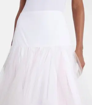Jacquemus Mireio Tulle-trimmed Cotton Poplin Midi Skirt - Pink