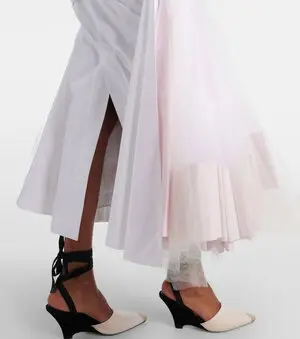 Jacquemus Mireio Tulle-trimmed Cotton Poplin Midi Skirt - Pink