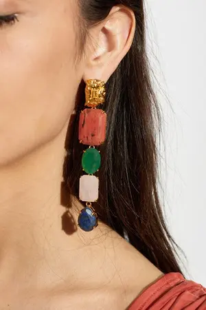 Balmain Clip-on Earrings With Gemstones - Gold