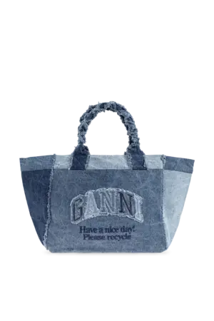 GANNI Logo Patchwork Shopper Bag - Navy Blue