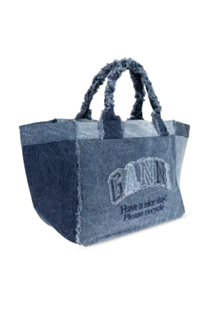 GANNI Logo Patchwork Shopper Bag - Navy Blue