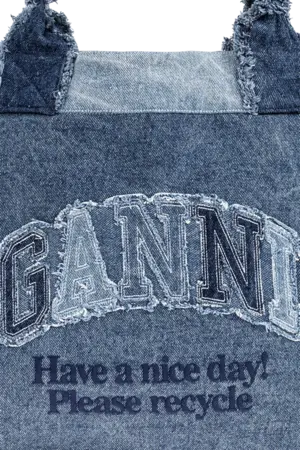 GANNI Logo Patchwork Shopper Bag - Navy Blue