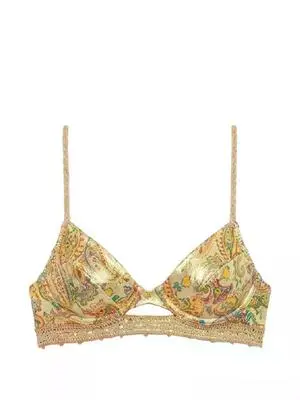 DEL MAAR Calanie Paisley-print Reversible Bikini Top - Neutrals