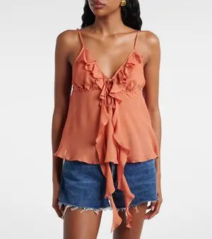 Poupette St Barth Maja Ruffled Chiffon Top - Pink