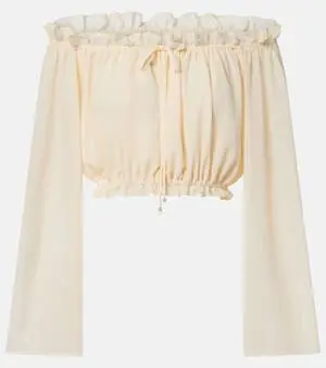 BANANHOT Ora Ruffled Off-shoulder Crop Top - Yellow