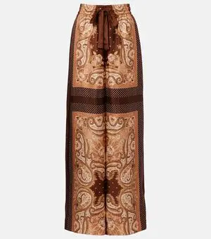 Zimmermann Luna Paisley Silk Palazzo Pants - Brown