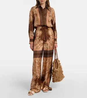 Zimmermann Luna Paisley Silk Palazzo Pants - Brown