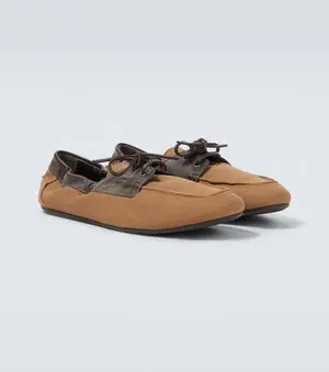Prada Shuffle Leather-trimmed Canvas Boat Shoes - Brown