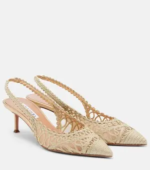 AQUAZZURA Kahlo Metallic Raffia And Mesh Slingback Pumps - Gold