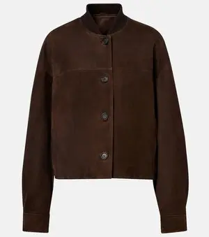 Brunello Cucinelli Cropped Suede Jacket With Cashmere Trim
