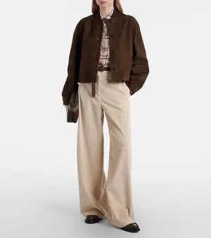 Brunello Cucinelli Cropped Suede Jacket With Cashmere Trim