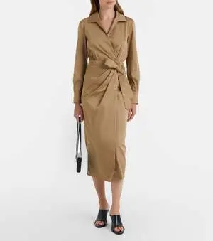 Max Mara Beta Cotton-blend Satin Wrap Dress - Beige