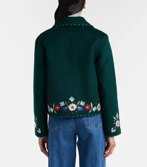 Rixo Jude Embroidered Wool-blend Jacket - Green