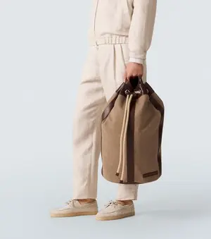 Brunello Cucinelli Leather-trimmed Canvas Backpack - Brown