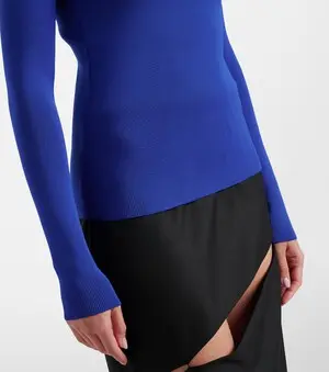JIL SANDER Ribbed-knit High Neck Sweater - Blue