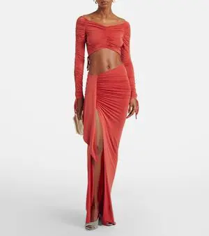 Balmain Ruched Jersey Crop Top