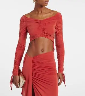 Balmain Ruched Jersey Crop Top