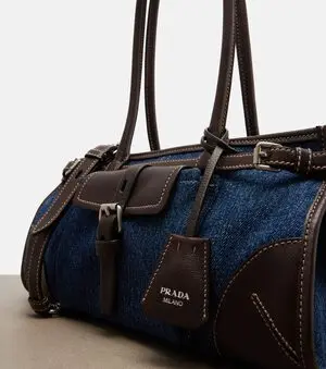 Prada Bonnie Medium Denim Shoulder Bag - Blue