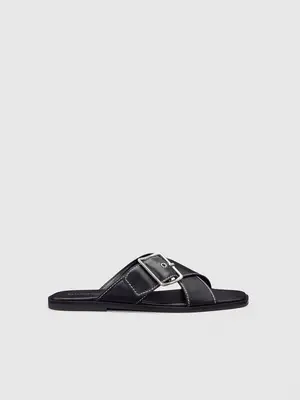 REFORMATION Etta Flat Sandal Leather - Black