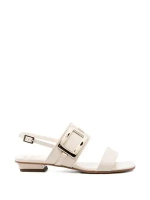 ROGER VIVIER Metal Buckle Leather Sandals - White