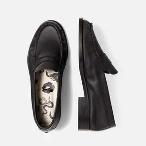 DUKE + DEXTER Ezra Tumbled Ruched Loafer - Black