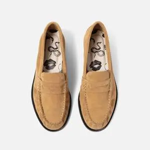 DUKE + DEXTER Ezra Suede Ruched Loafer - Tan