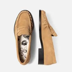 DUKE + DEXTER Ezra Suede Ruched Loafer - Tan