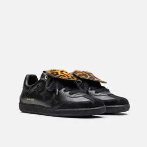 DUKE + DEXTER Plus Duke Leather And Suede Sneakers With Detachable Leopard Print Pony Hair Tongues - Black