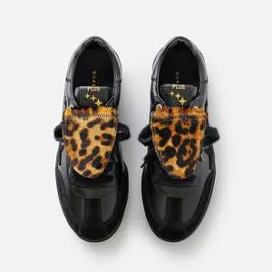DUKE + DEXTER Plus Duke Leather And Suede Sneakers With Detachable Leopard Print Pony Hair Tongues - Black