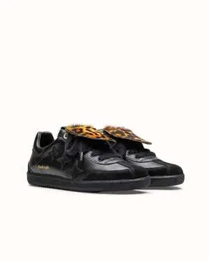 DUKE + DEXTER Plus Duke Leather And Suede Sneakers With Detachable Leopard Print Pony Hair Tongues - Black