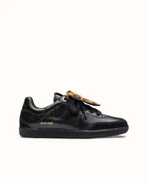 DUKE + DEXTER Plus Duke Leather And Suede Sneakers With Detachable Leopard Print Pony Hair Tongues - Black