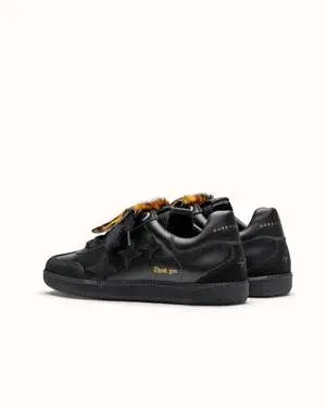 DUKE + DEXTER Plus Duke Leather And Suede Sneakers With Detachable Leopard Print Pony Hair Tongues - Black