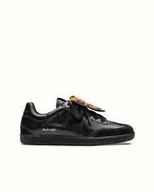 DUKE + DEXTER Plus Duke Leather And Suede Sneakers With Detachable Leopard Print Pony Hair Tongues - Black
