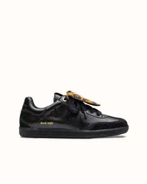 DUKE + DEXTER Plus Duke Leather And Suede Sneakers With Detachable Leopard Print Pony Hair Tongues - Black