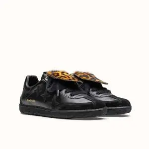 DUKE + DEXTER Plus Duke Leather And Suede Sneakers With Detachable Leopard Print Pony Hair Tongues