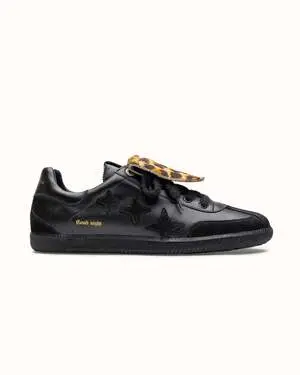 DUKE + DEXTER Plus Duke Leather And Suede Sneakers With Detachable Leopard Print Pony Hair Tongues - Black