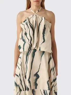 Liviana Conti Printed Linen Halter Neck Cropped Top