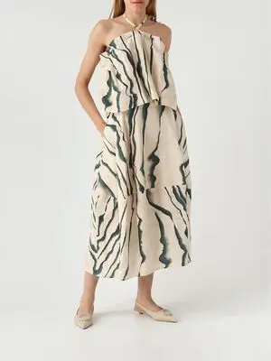 Liviana Conti Printed Linen Halter Neck Cropped Top
