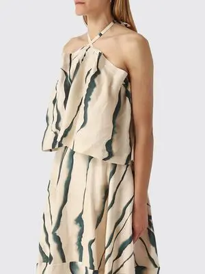 Liviana Conti Printed Linen Halter Neck Cropped Top