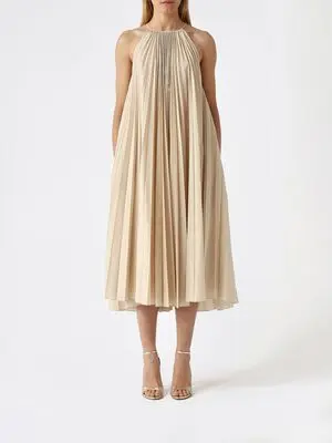Liviana Conti Pleated Off-the-shoulder Cotton Blend Midi Dress