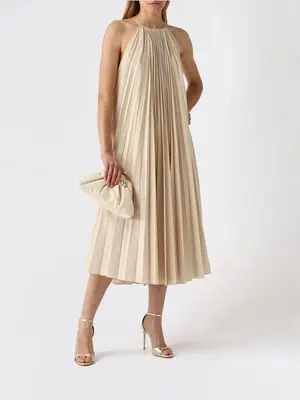 Liviana Conti Pleated Off-the-shoulder Cotton Blend Midi Dress
