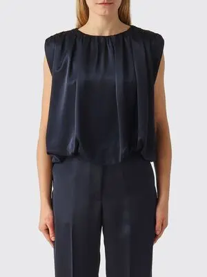 Liviana Conti Satin Sleeveless Crewneck Blouse - Navy
