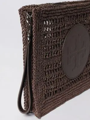 Tory Burch Woven Clutch With Leather Appliqu - Brown