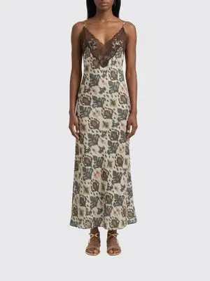 BAZAR DELUXE Printed Lace Trim Maxi Dress