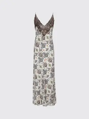 BAZAR DELUXE Printed Lace Trim Maxi Dress