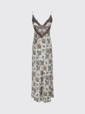 BAZAR DELUXE Printed Lace Trim Maxi Dress