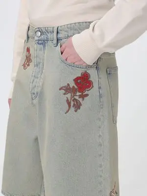 Drole De Monsieur Embroidered Cotton Denim Bermuda Shorts